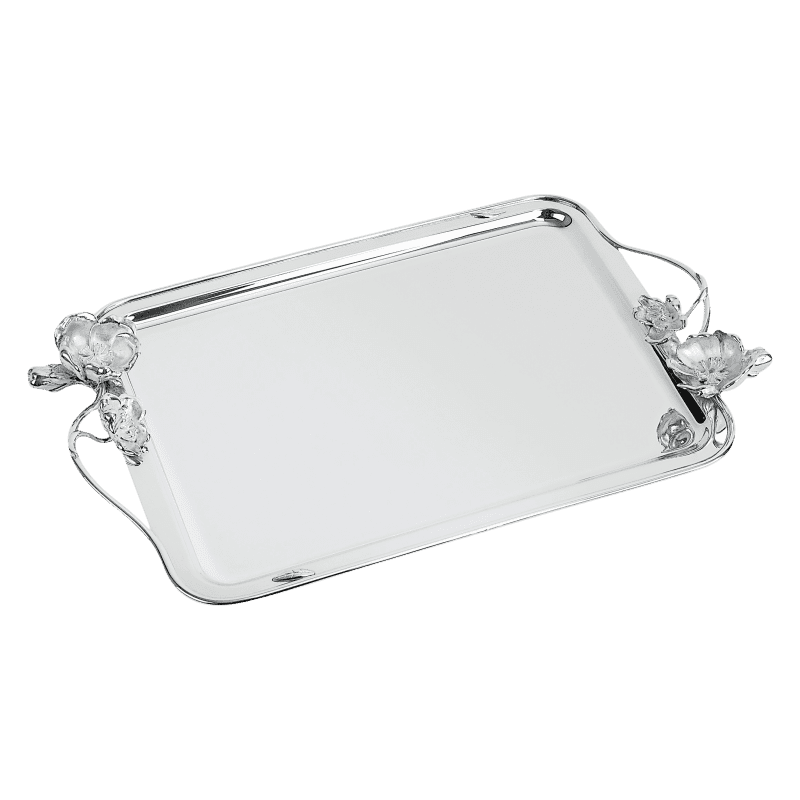 Large Silver-Plated Rectangular Tray with handles - 43 x 31 cm Anemone
